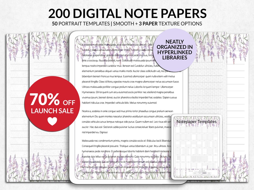 Digital Notepaper Templates Lavender Flowers Digital Notebook - Etsy