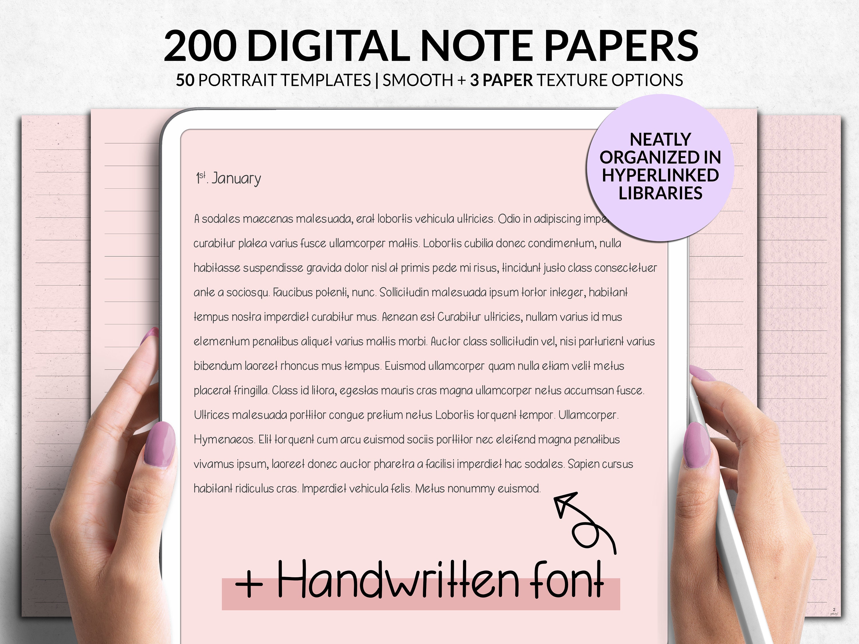 Digital Notepaper Templates With Handwritten Notes Taking Font, Digital ...