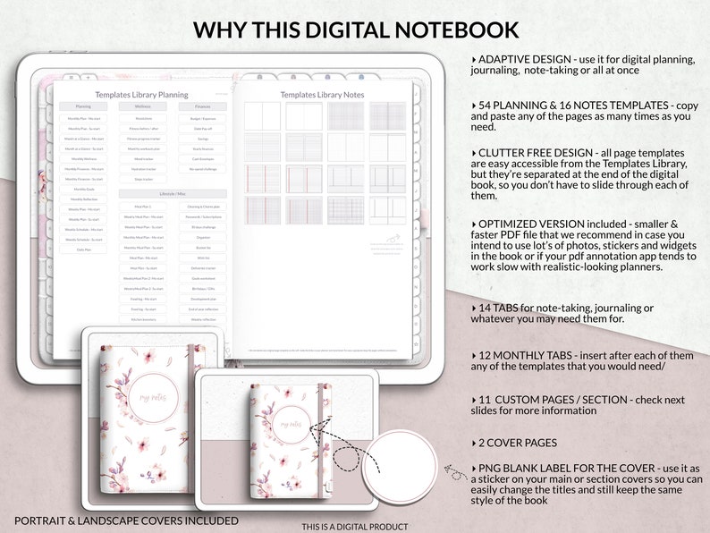 Digital Notebook, Digital Planner, Digital Notebook Journal, Goodnotes ...