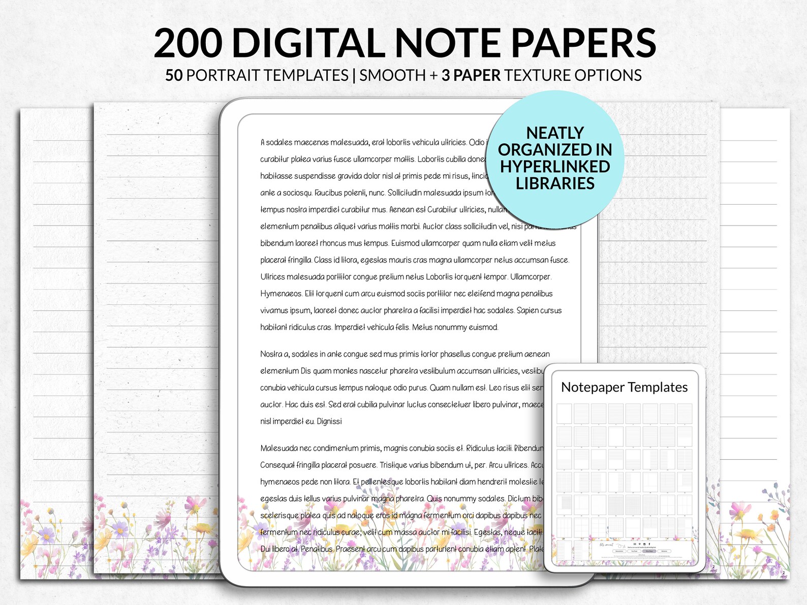 Digital Notepaper Templates, Paper Texture Digital Notebook Paper ...