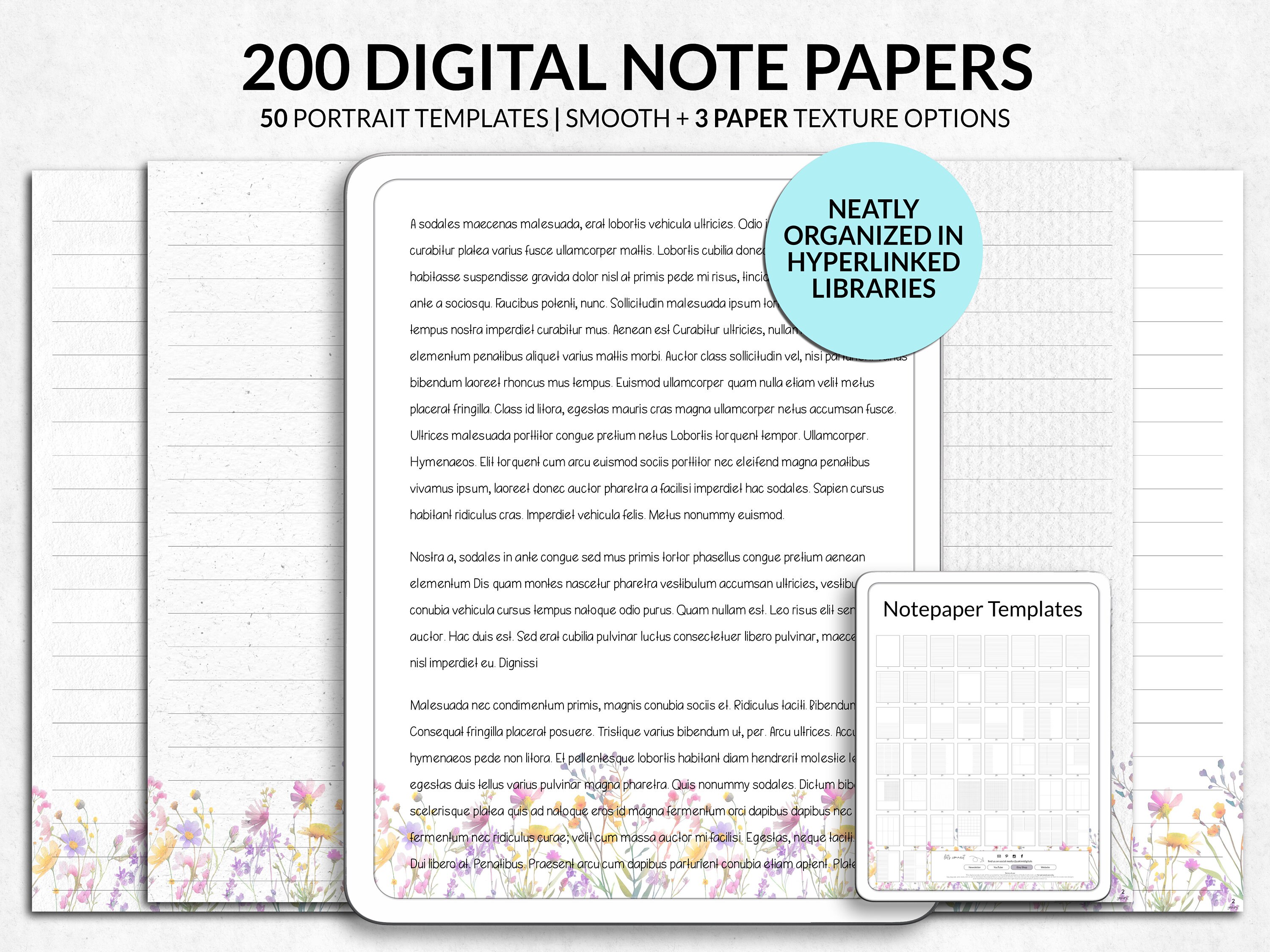 Digital Notepaper Templates, Paper Texture Digital Notebook Paper ...