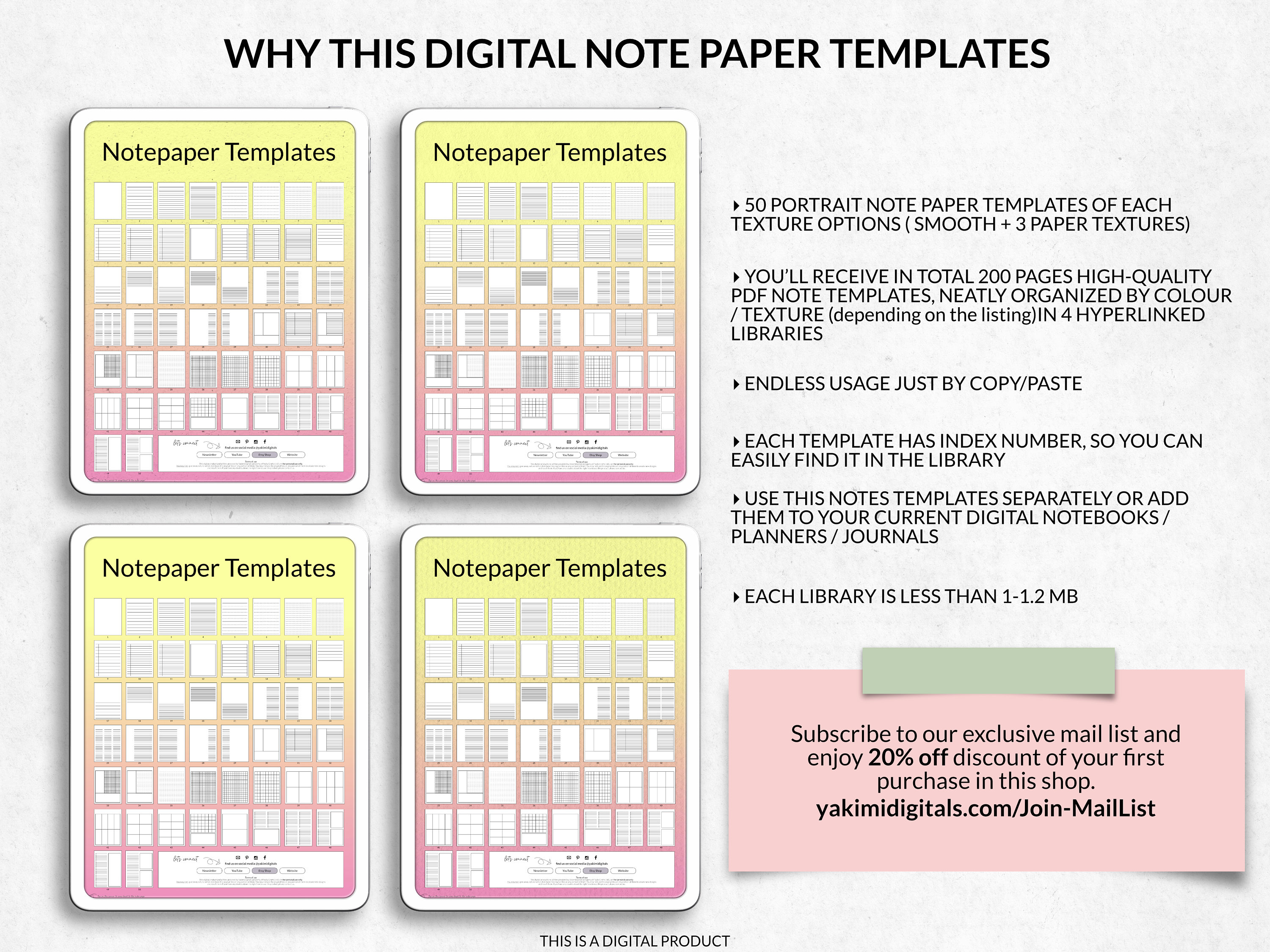 Digital Notepaper Templates With Handwritten Notes Taking Font, Digital ...