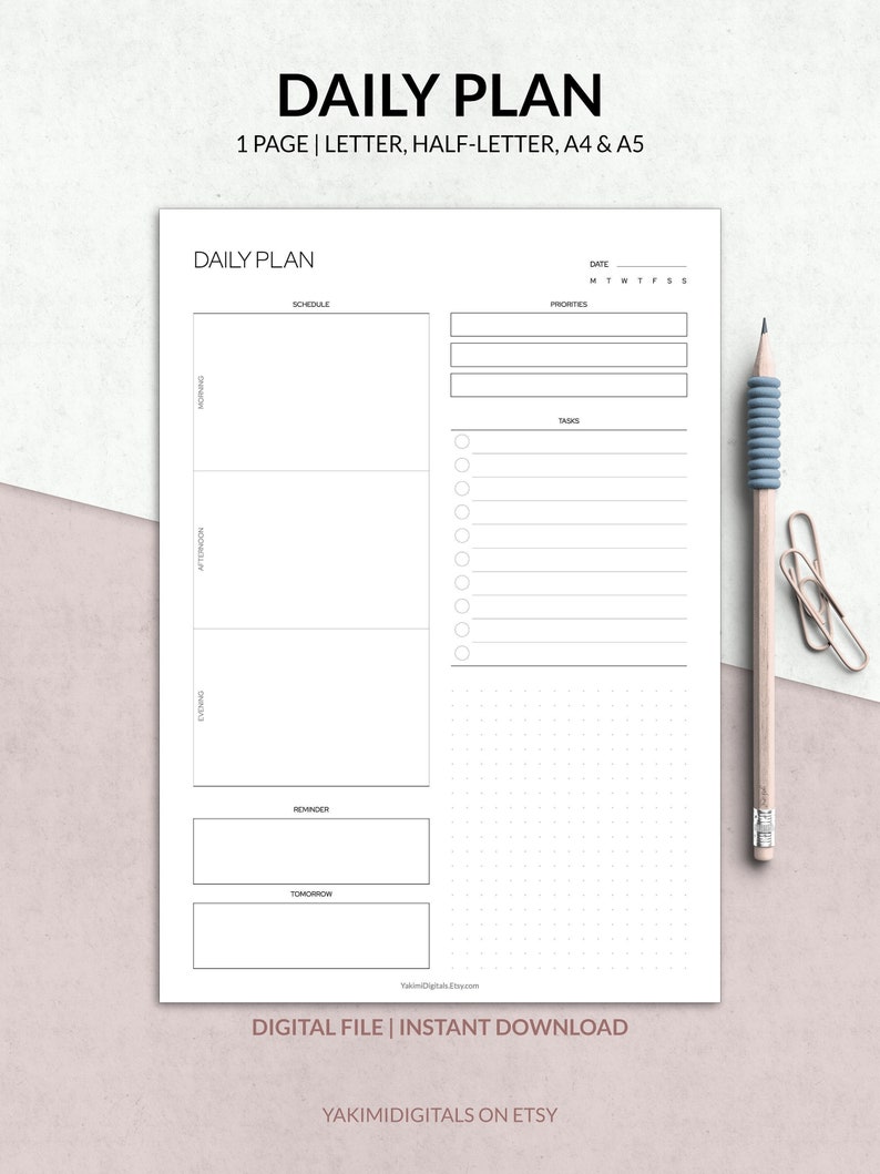 Daily Planner Printable Daily Planner PDF Template Daily - Etsy