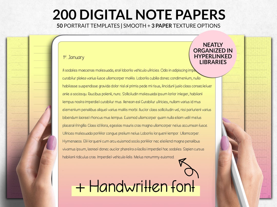 Digital Notepaper Templates With Handwritten Notes Taking Font, Digital ...