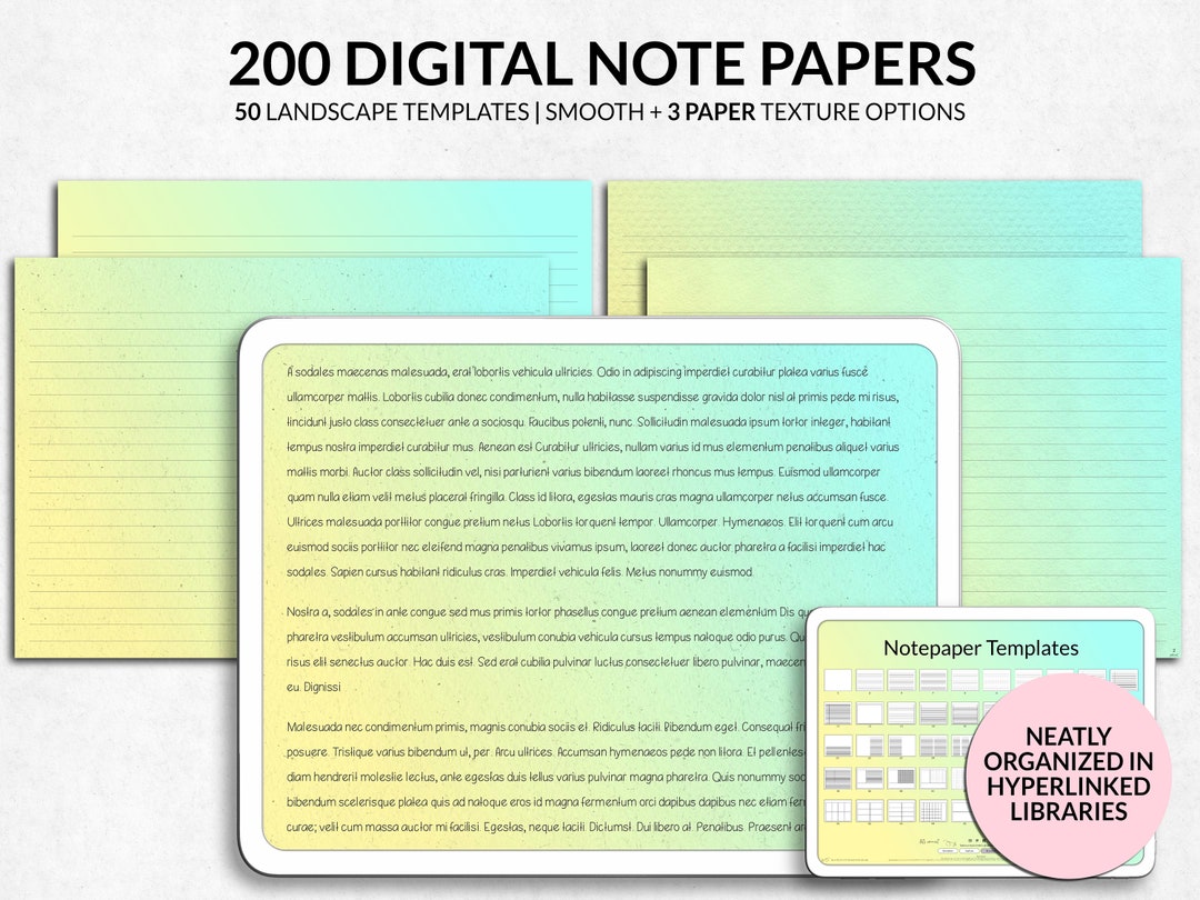Digital Notes Paper, Landscape Digital Notebook Paper, Digital Note ...