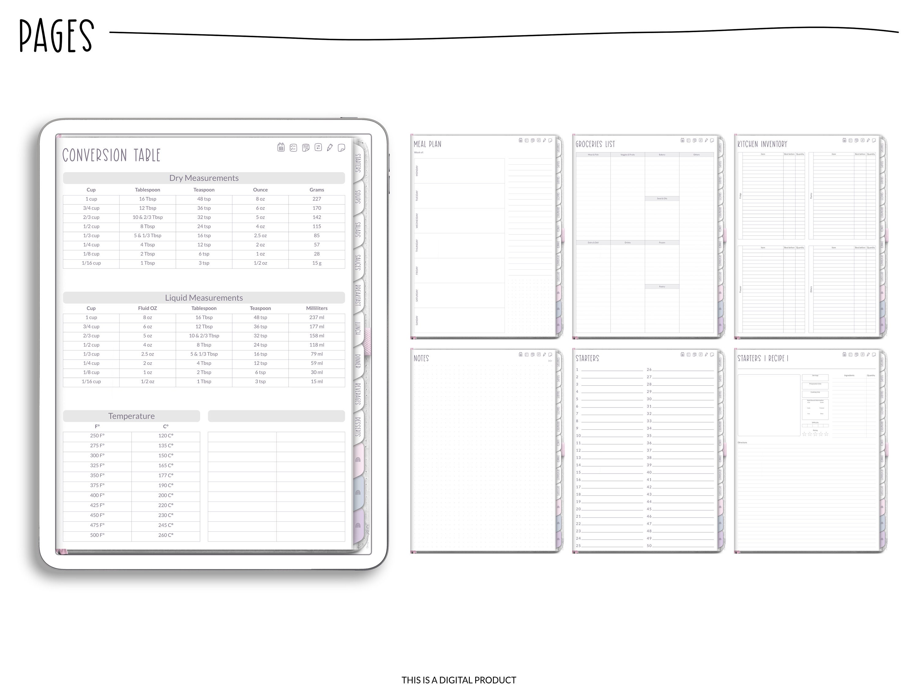 Digital Recipe Book for Goodnotes Noteshelf, Meal Plan, Groceries List ...