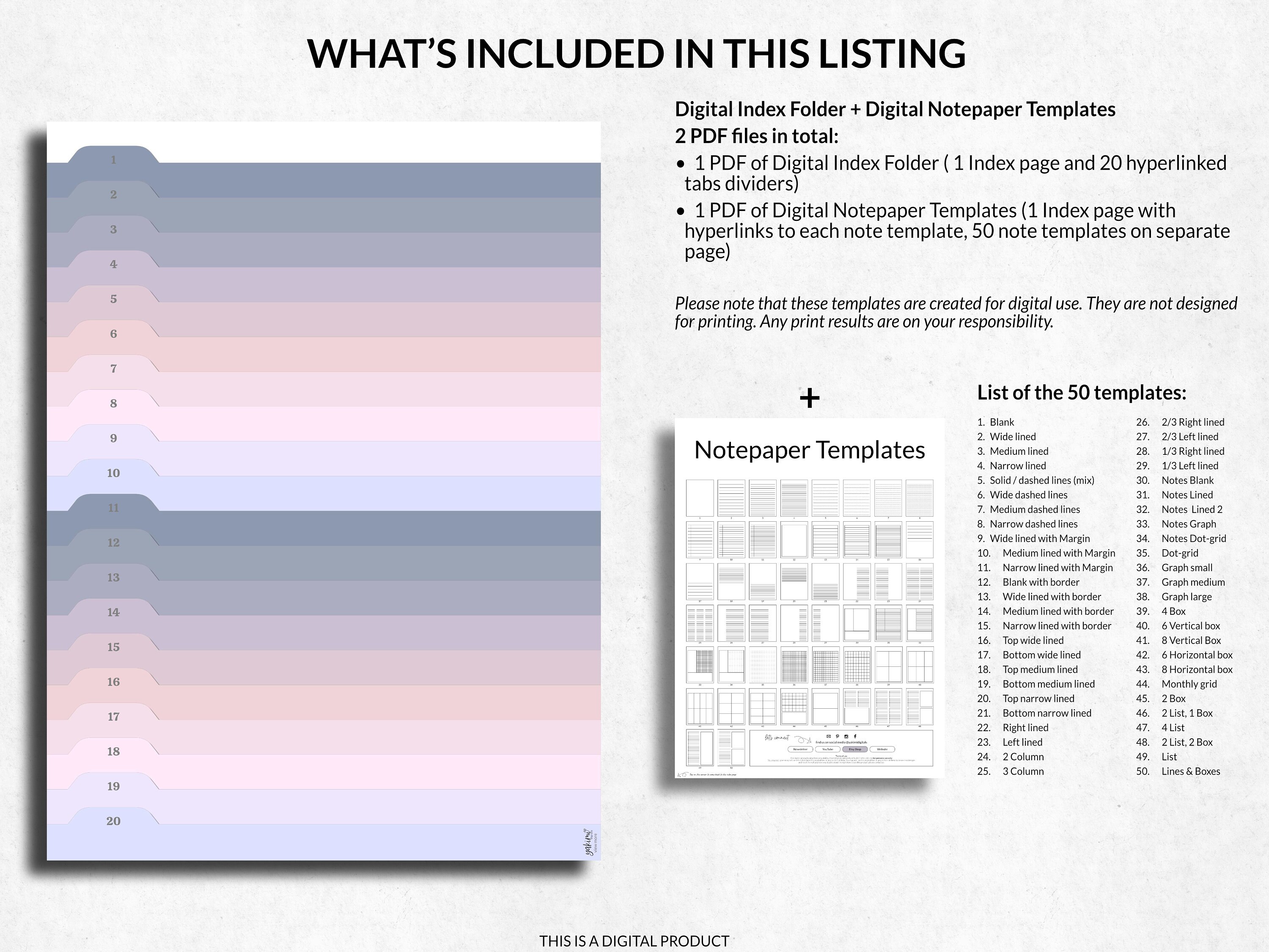 Digital Notes Organizer, Digital Index Folder for Digital Notebook ...