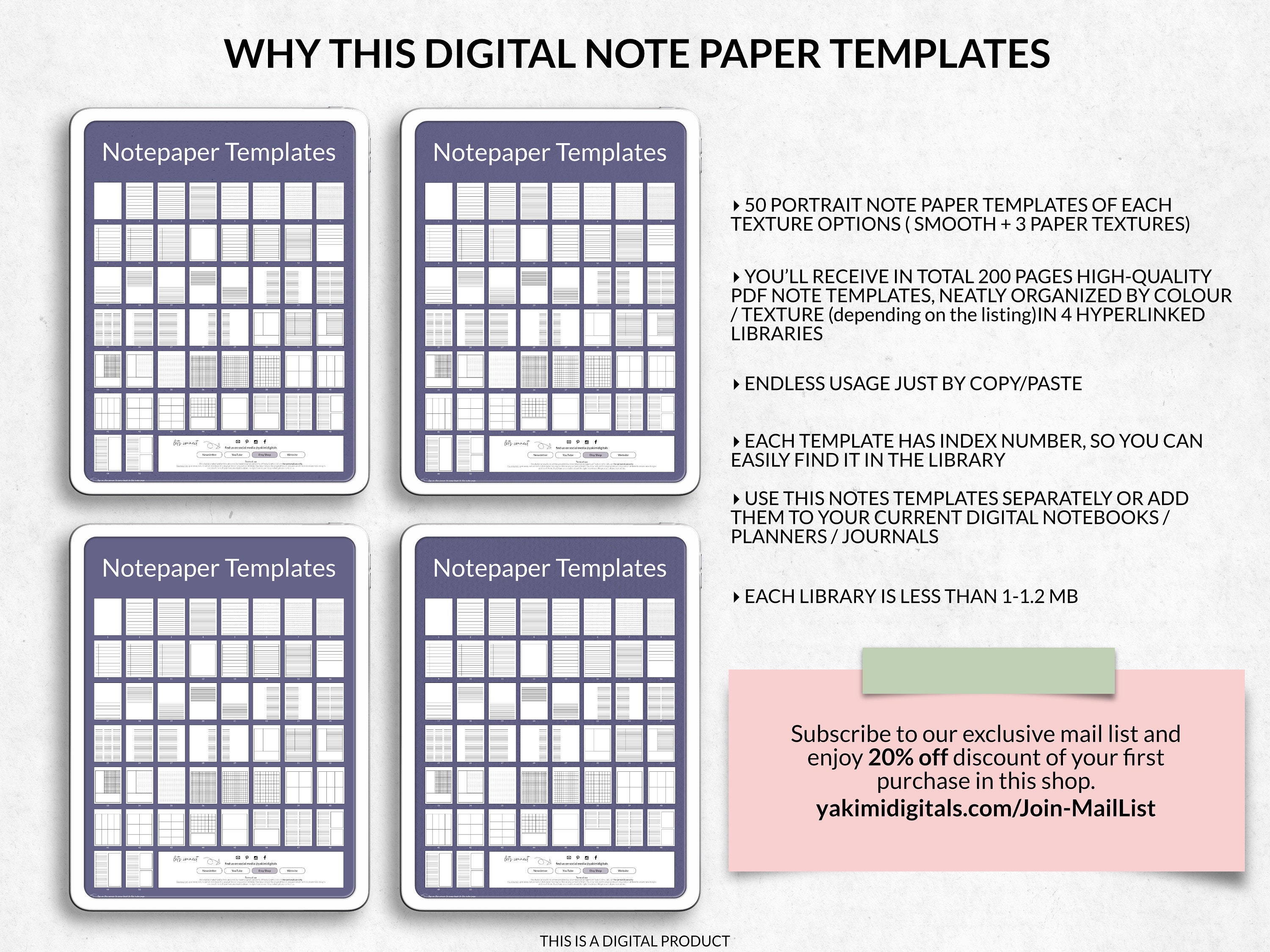Digital Notepaper Templates With Handwritten Notes Taking Font, Digital ...