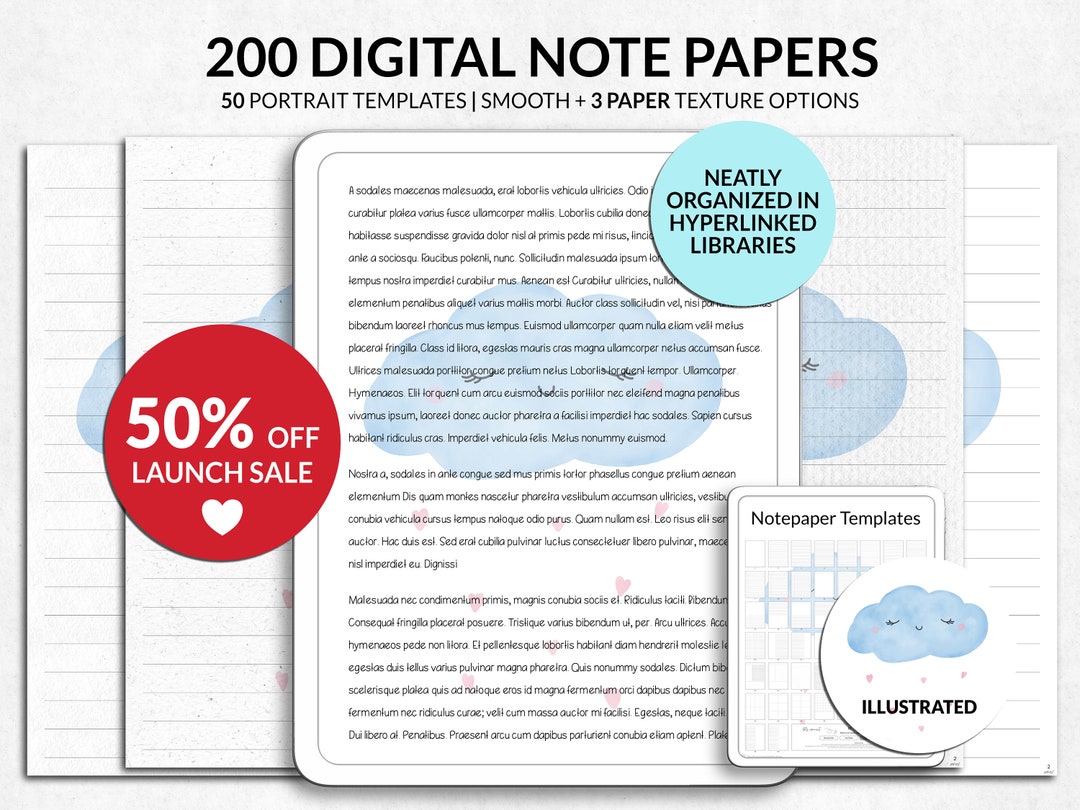 Digital Notepaper Templates, Paper Texture Digital Notebook Paper, Cute ...