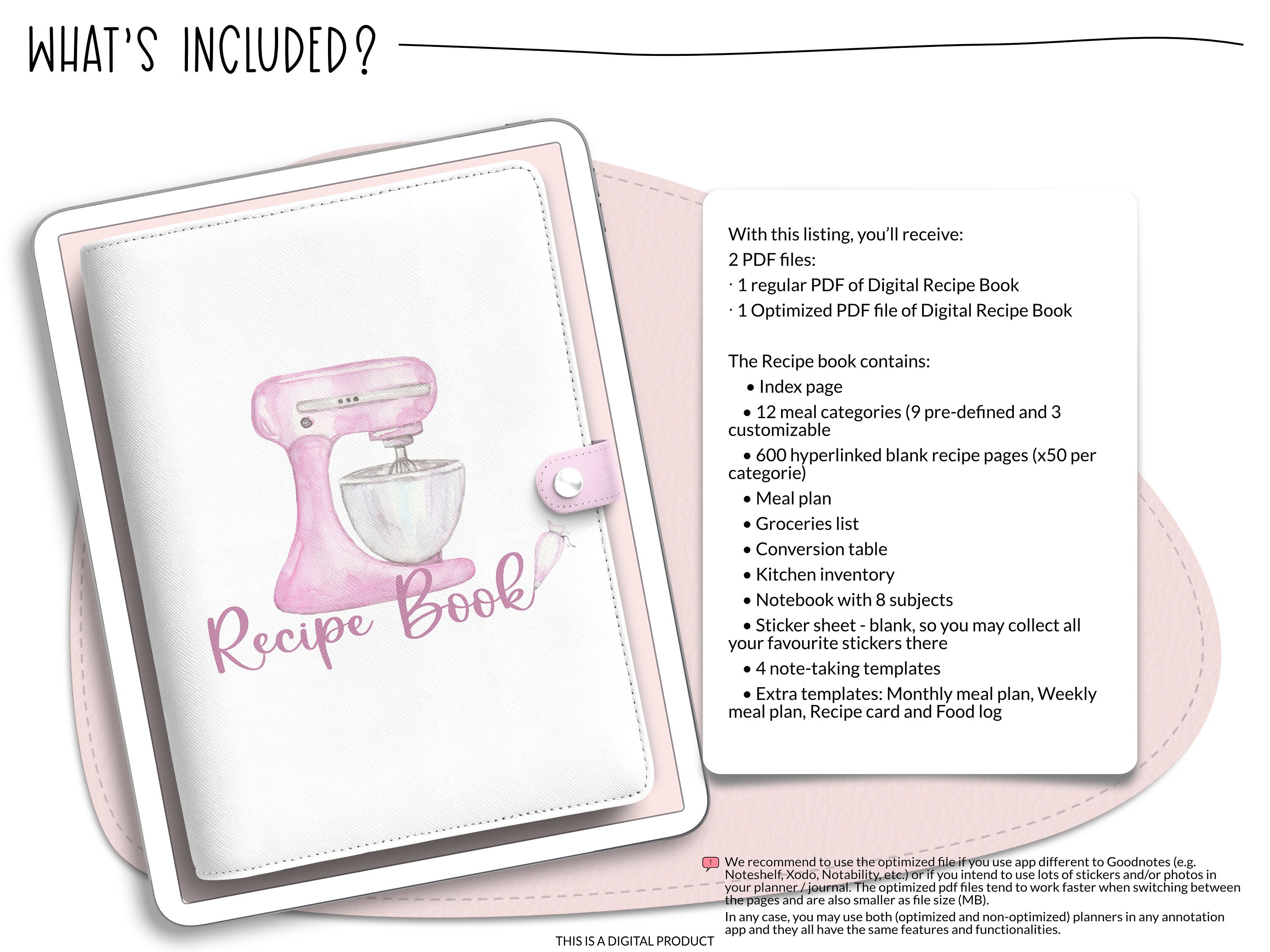 Digital Recipe Book for Goodnotes Noteshelf, Meal Plan, Groceries List ...