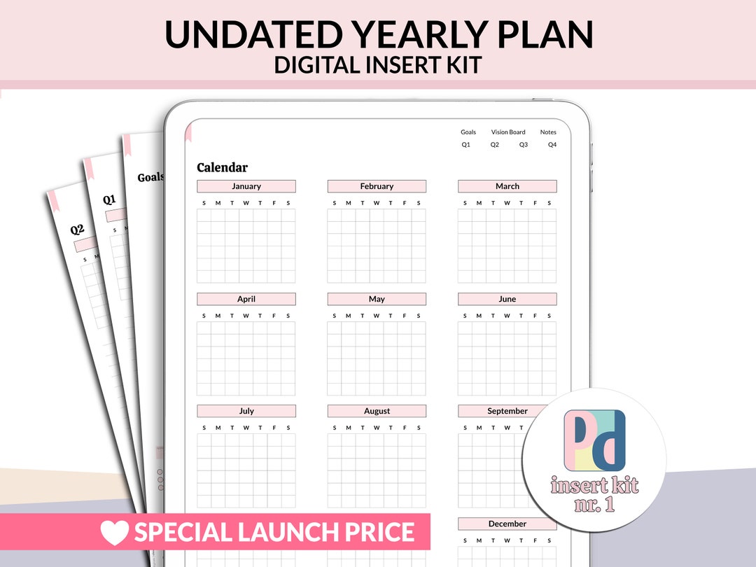 Digital Planner Insert Kit Yearly Planner for Customizable Digital ...