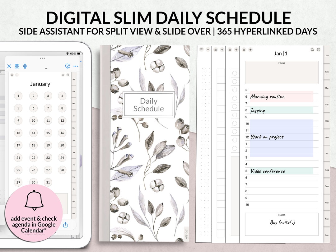 Split Screen Digital Daily Schedule, Slim Digital Planner, Digital ...