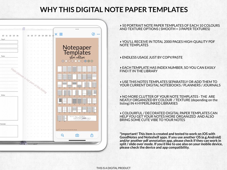 Digital Notebook Template for Split Screen on iPad Goodnotes Noteshelf ...
