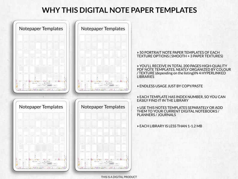 Digital Notepaper Templates, Paper Texture Digital Notebook Paper ...