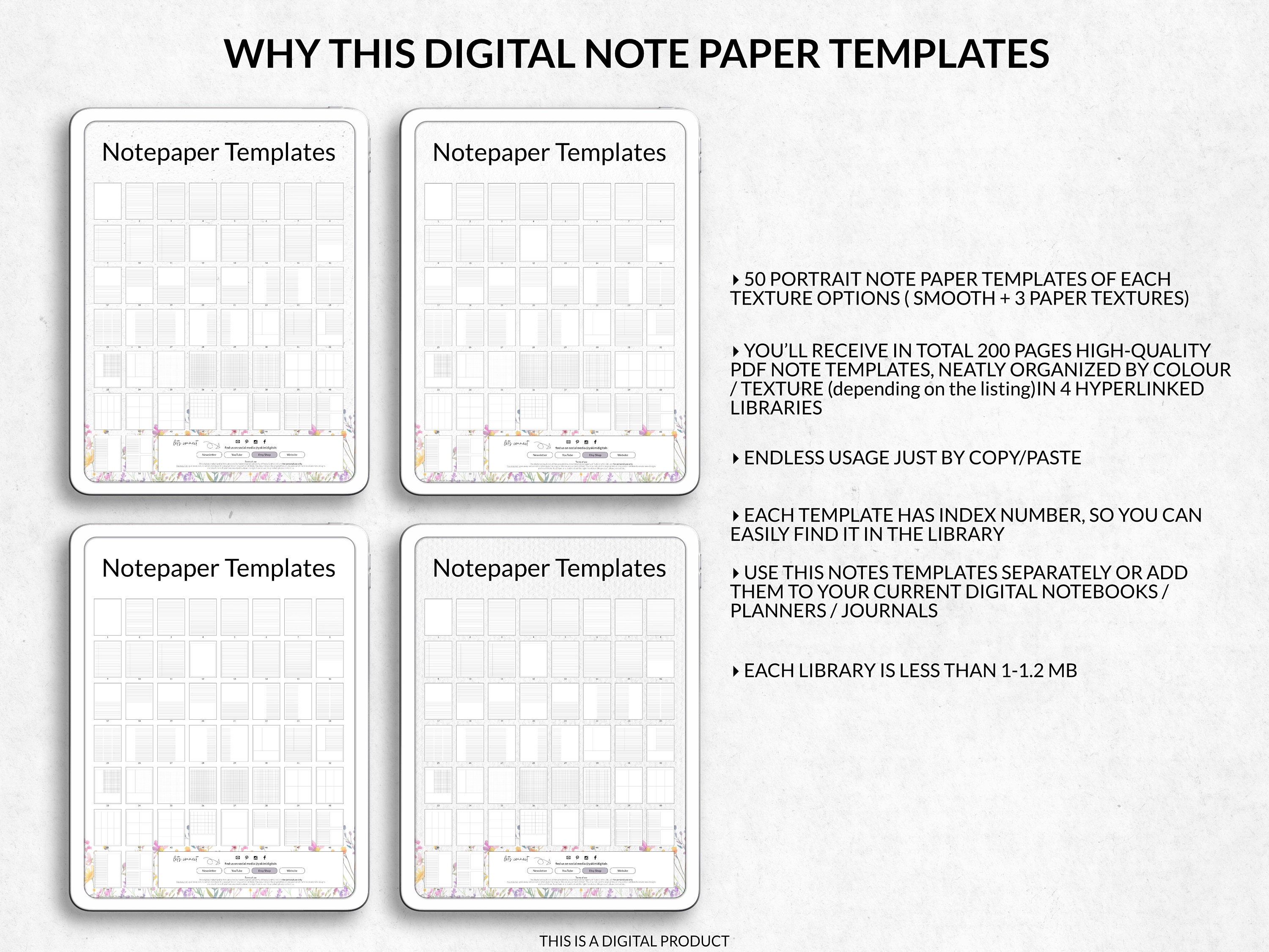 Digital Notepaper Templates, Paper Texture Digital Notebook Paper ...