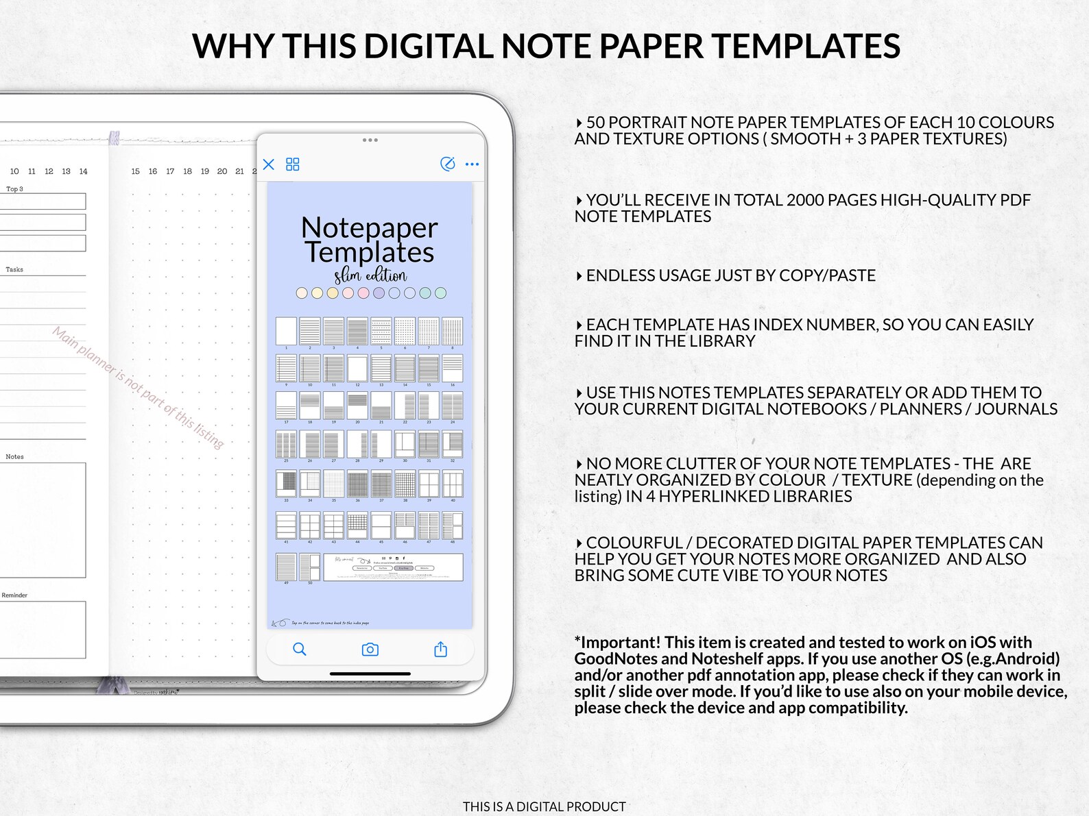 Digital Notebook Template for Split Screen, Digital Note Taking Widget ...