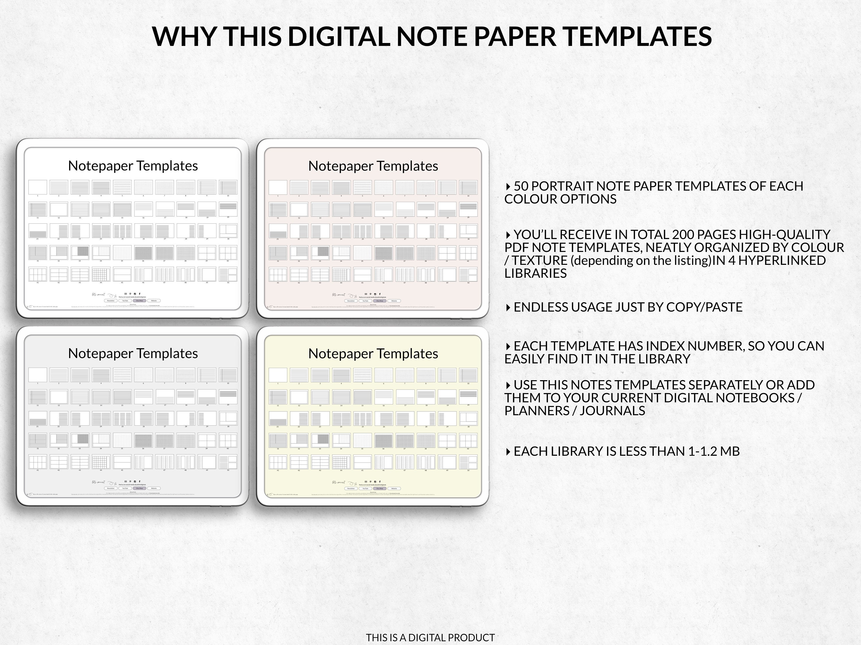 Digital Notepaper Templates, Digital Notebook Paper, Light Colours ...