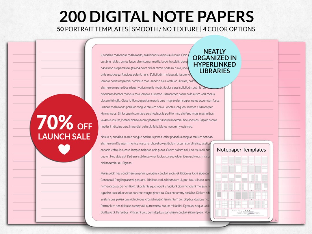 Digital Notepaper Templates, Pink Digital Notebook Paper, Digital Note ...