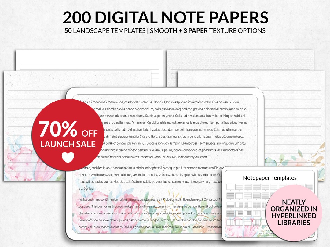 Digital Notepaper Templates, Landscape Digital Notebook Paper, Digital ...