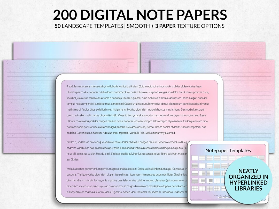 Digital Notes Paper, Landscape Digital Notebook Paper, Digital Note ...