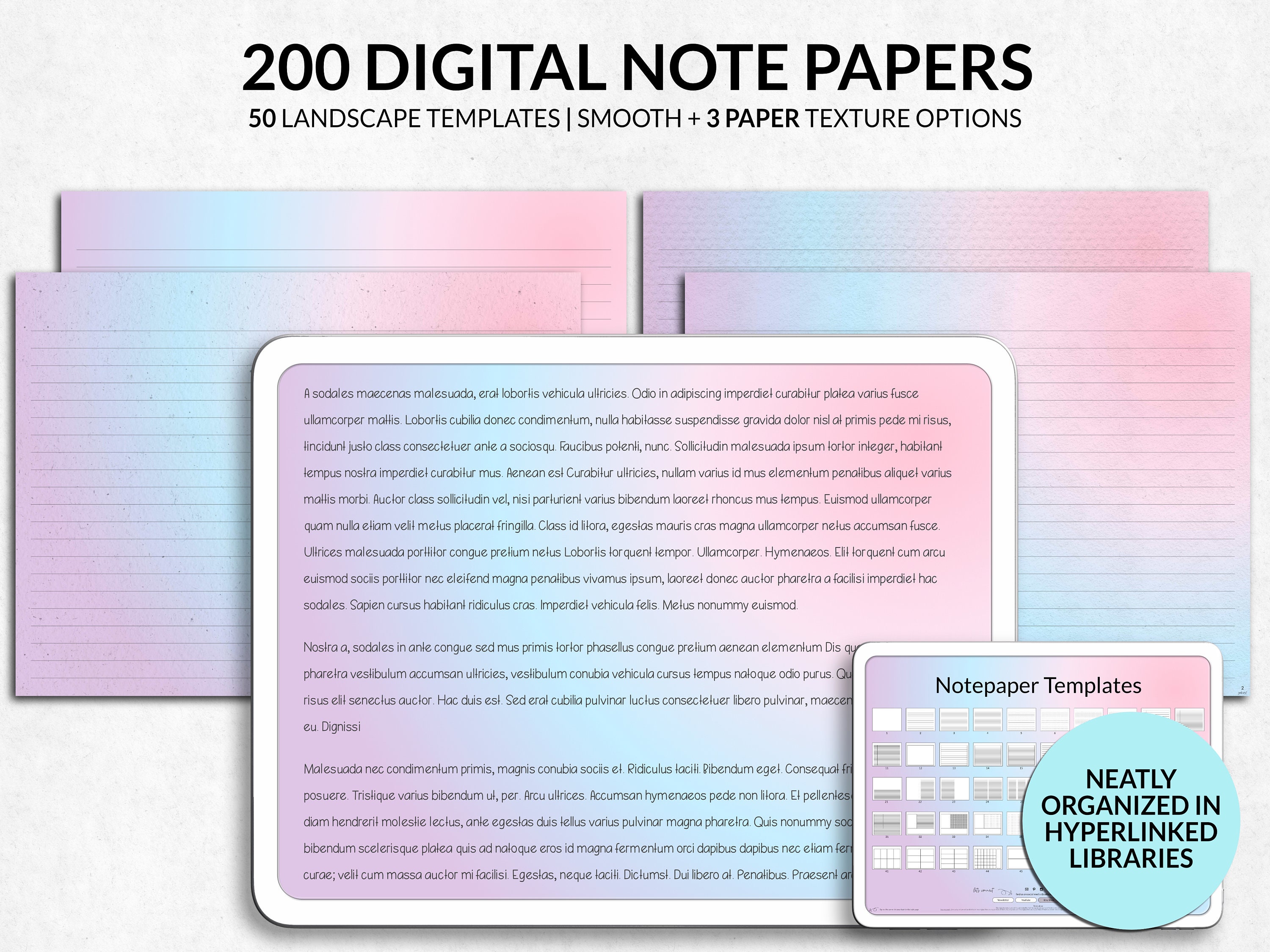 Digital Notes Paper, Landscape Digital Notebook Paper, Digital Note ...