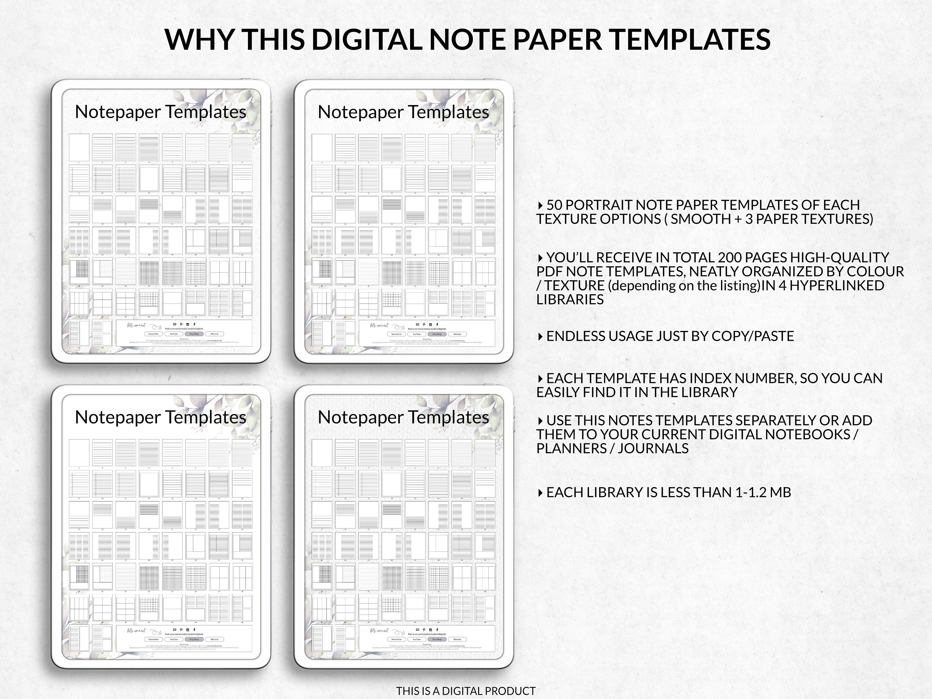 Digital Notepaper Templates, Paper Texture Digital Notebook Paper ...