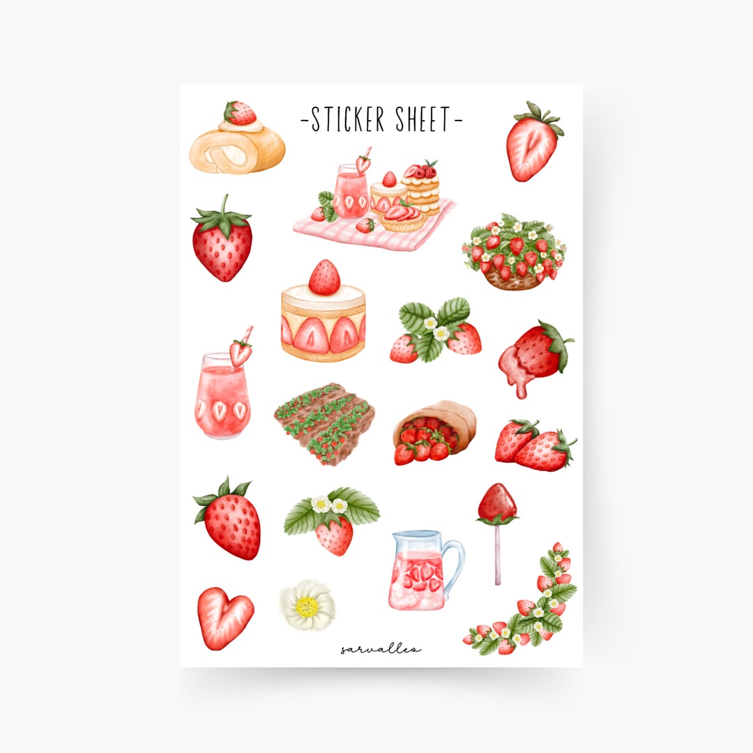 Strawberries Sticker Sheet, Sticker Fruit, Journal Stickers, Planner ...