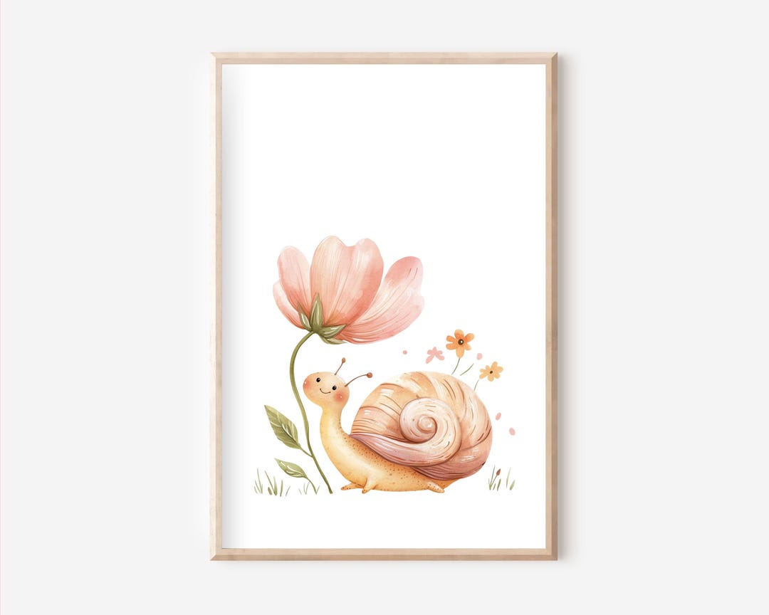 Snail Poster A4, Poster Set, Snail With Flower Mural, Animal Poster ...