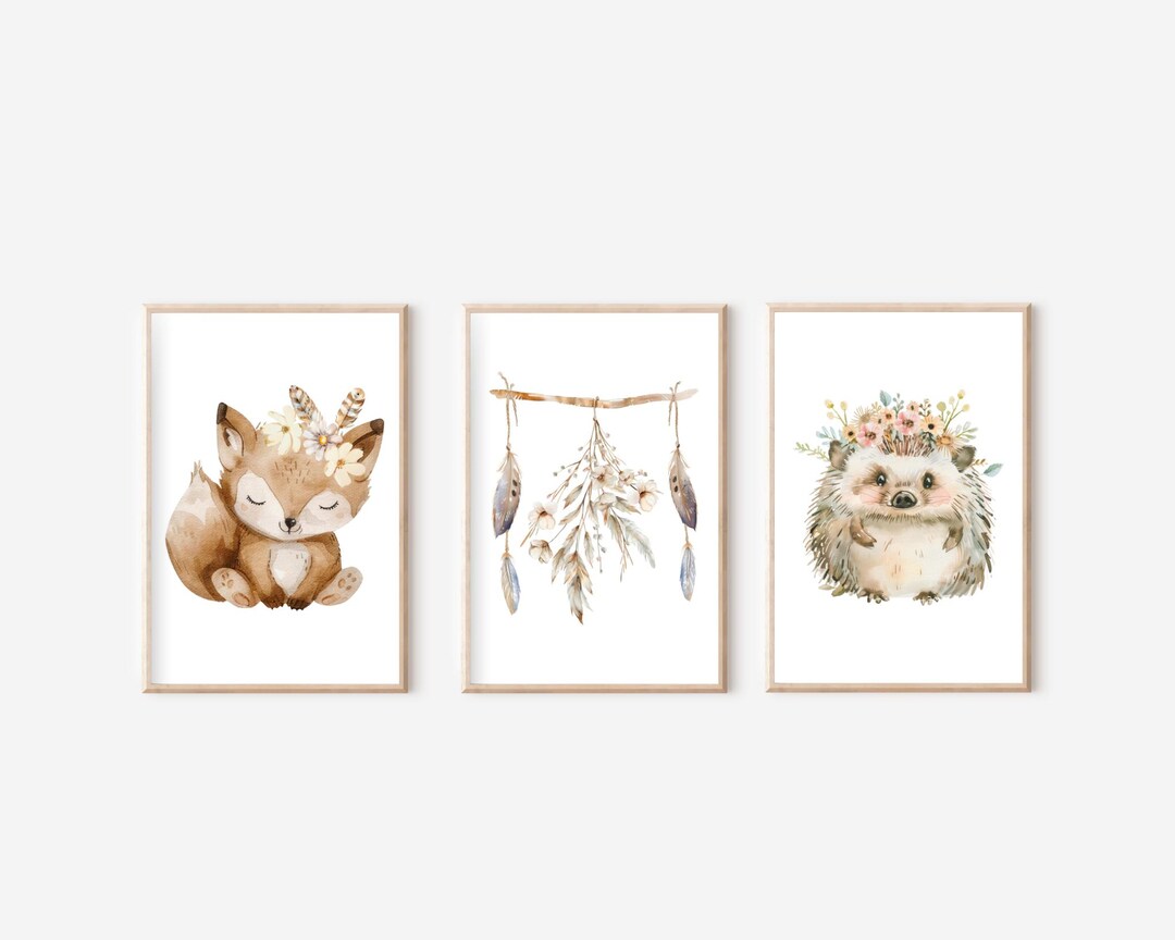 Boho Forest Animals Poster Set A4, Poster Set, Fox, Hedgehog ...
