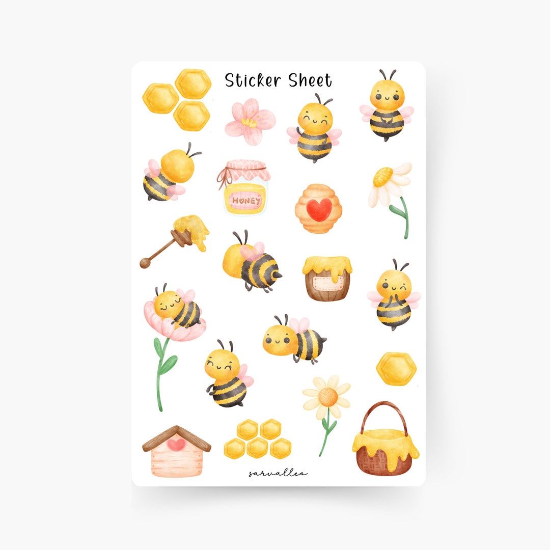 Bees Sticker Sheet, Spring, Honey, Summer, Trip, Flowers, Spring ...