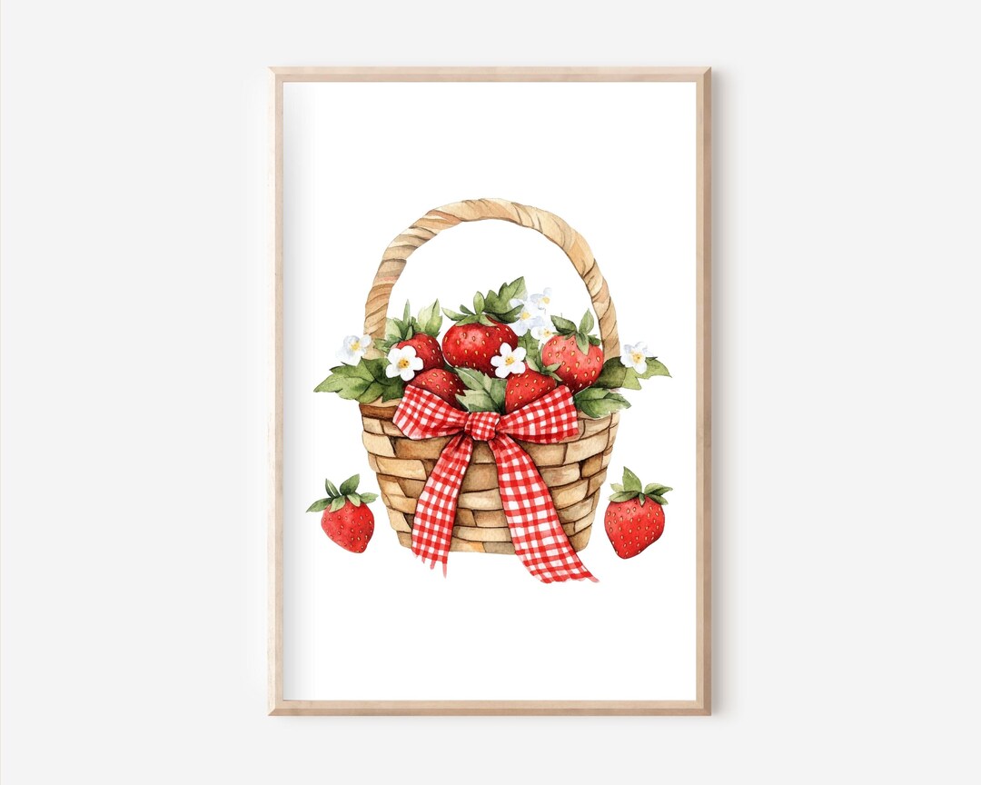 Strawberries Poster A4, Poster Set, Strawberry Basket Poster, Fruit ...