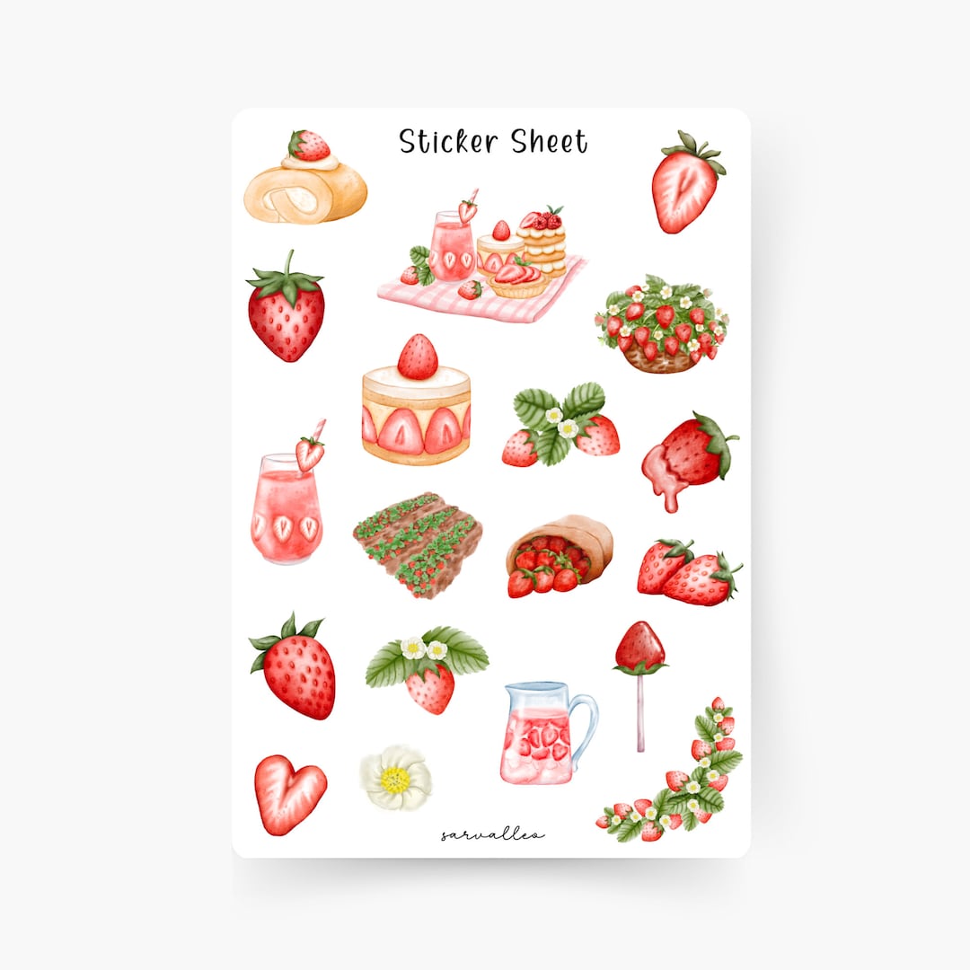 Strawberries Sticker Sheet, Sticker Fruit, Journal Stickers, Sticker ...