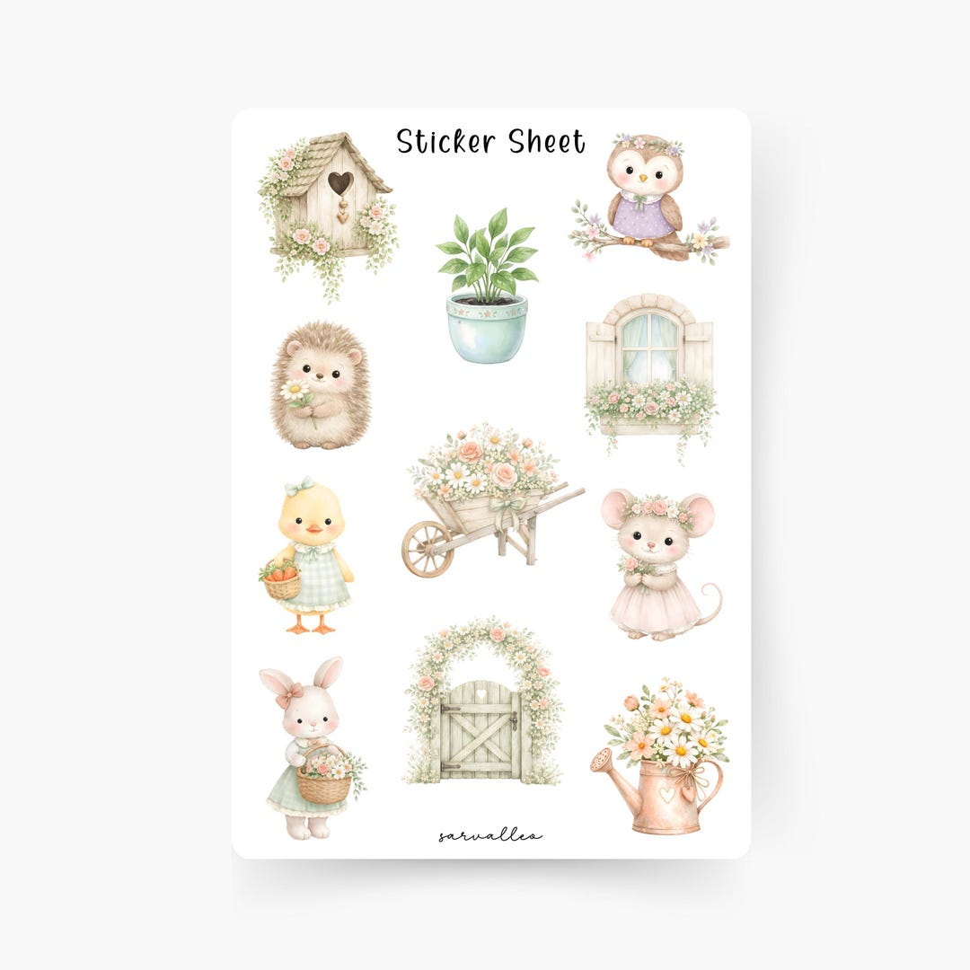 Spring Animals Sticker Sheet, Rabbits, Cute Animals, Everyday Life ...