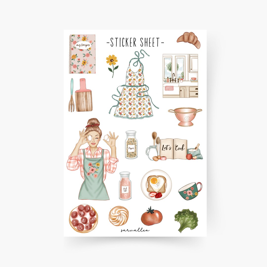Kitchen Sticker Sheet, Baking, Pastries, Recipe, Cookbook, Journal ...