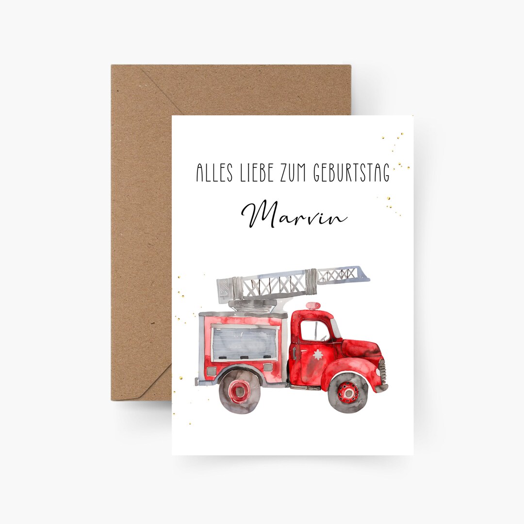Birthday Card Fire Engine Personalized With Name A6, Birthday Card ...