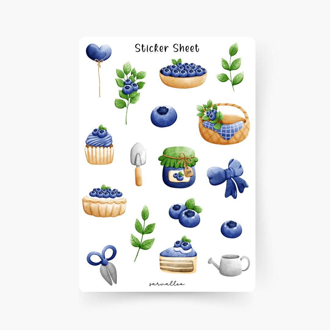 Blueberries Sticker Sheet, Fruit, Baking, Summer, Garden, Fruits ...
