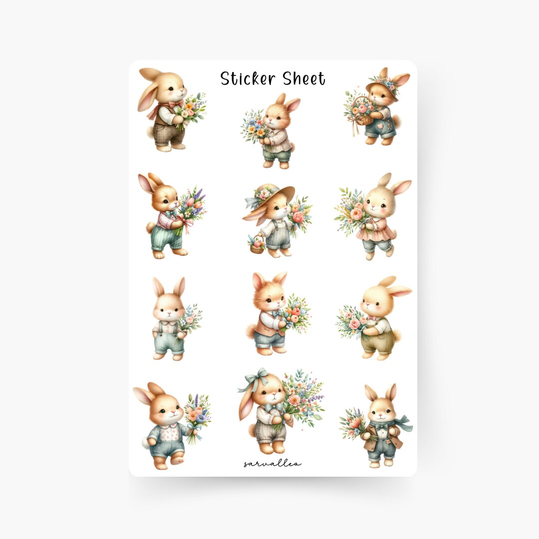 Cute Easter Bunny Sticker Sheet, Spring Stickers, Journal Stickers ...