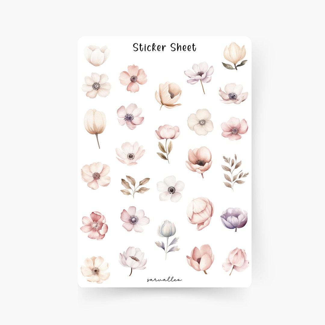 Flower Sticker Sheet, Spring, Flowers, Summer, Spring, Flower Meadow ...