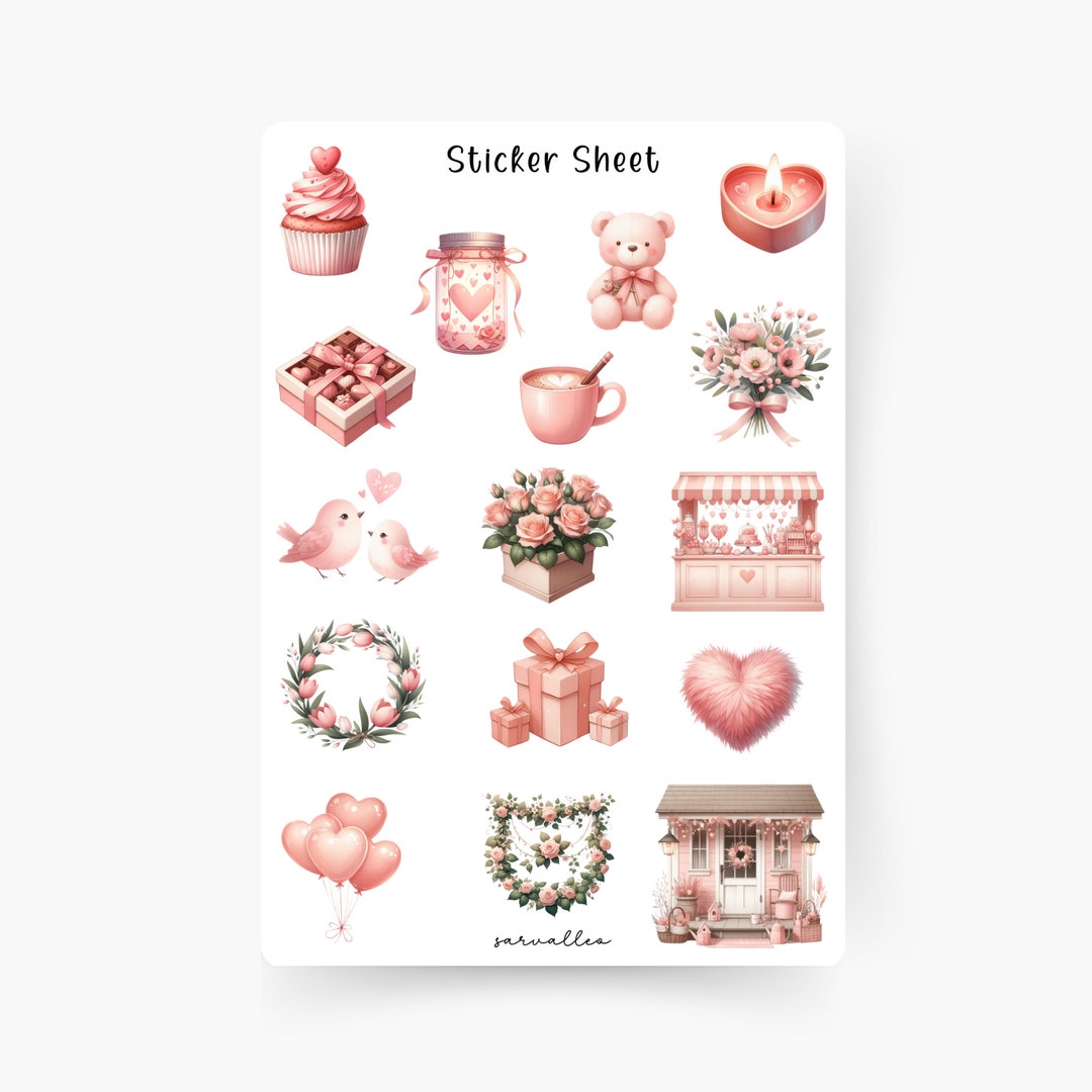 Valentine's Day 2 Sticker Sheet, Sticker Love, Journal Sticker, Sticker ...