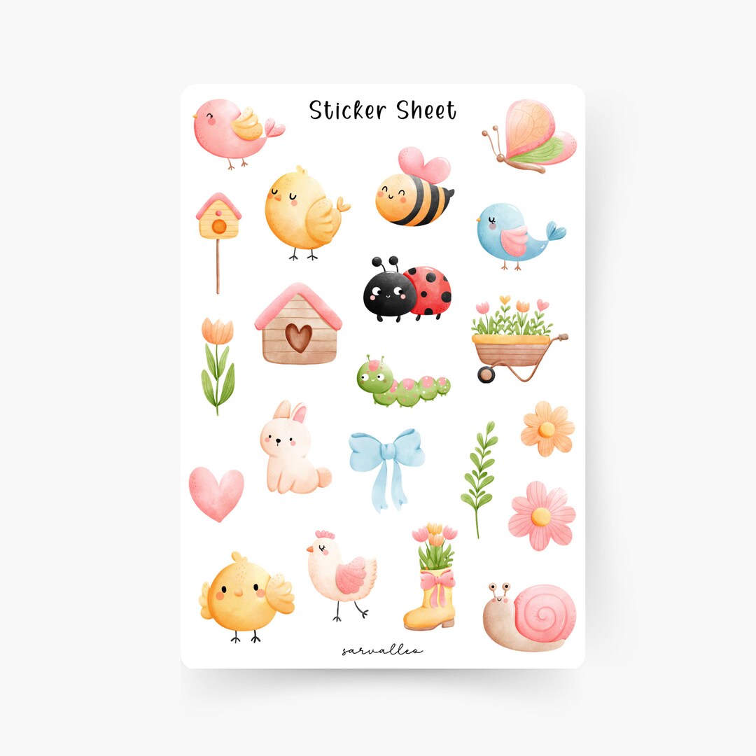 Cute Spring Sticker Sheet, Spring, Tulips, Summer, Trip, Flowers ...
