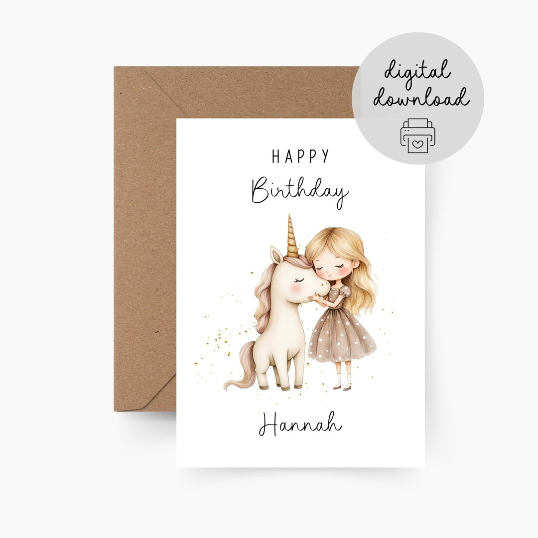 Personalized Unicorn Birthday Card - PDF Download -, Printable Card ...