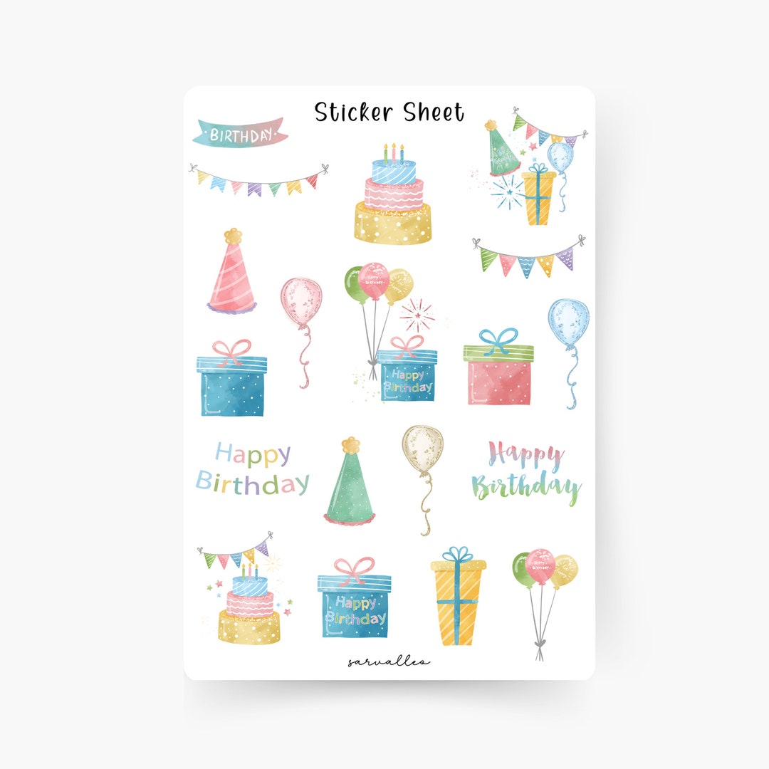 Birthday Sticker Sheet, Happy Birthday, Round Birthday, Birthday, Gift ...