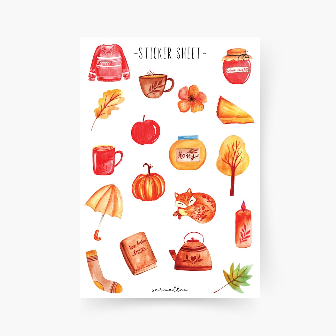 Autumn Sticker Sheet, Reading Stickers, Journal Stickers, Planner ...