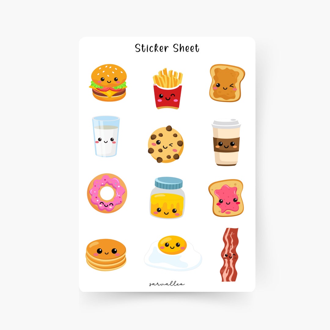 Kawaii Food Sticker Sheet, Food, Candy, Cookie, Fries, Burger - Etsy