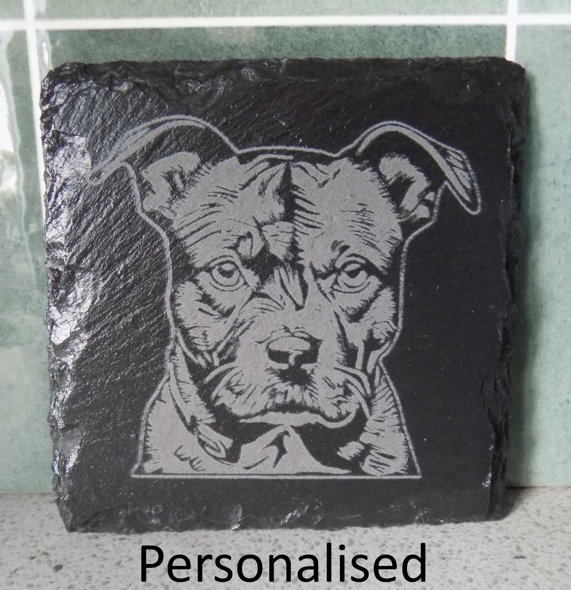 New Engraved "staffordshire BULL Terrier" Welsh Slate Drinks Coaster ...
