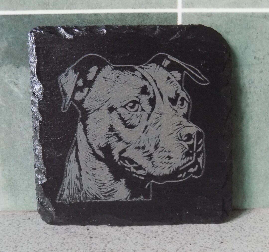 New Engraved "staffordshire BULL Terrier" Rustic Welsh Slate Drinks ...