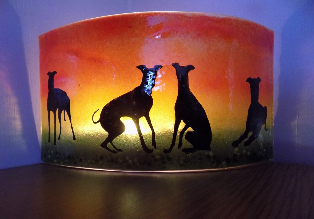 Beautiful Glass Fused "greyhound" Curved Tea Light/candle Shade ...