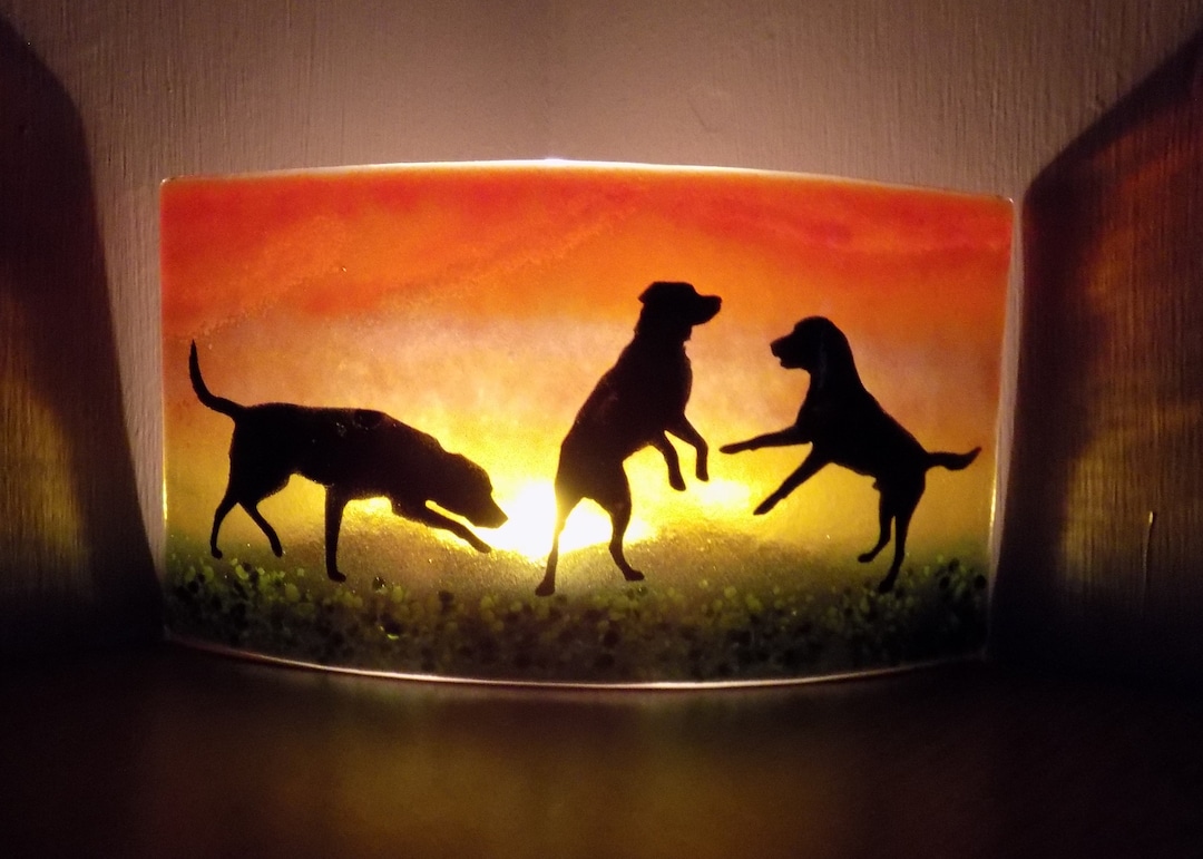 Beautiful Glass Fused "labrador" Curved Freestanding Tea Light/candle ...
