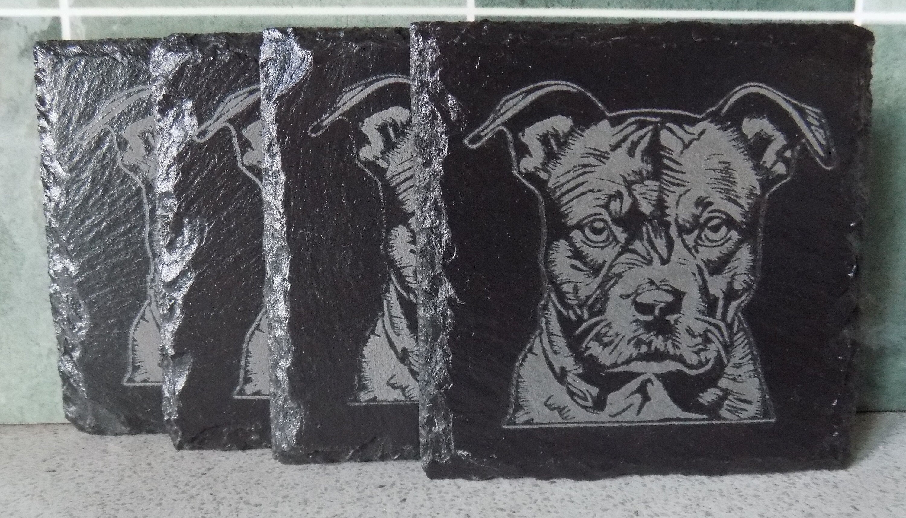 New Engraved "staffordshire BULL Terrier" Welsh Slate Drinks Coaster ...