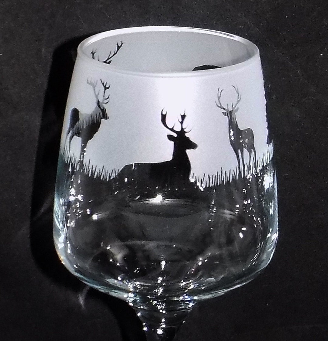 New Hand Etched 'STAG' Wine Glass With Free Gift Box Beautiful Gift for ...